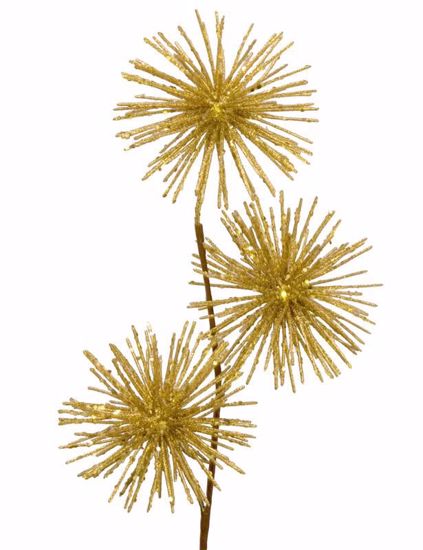 DirectFloral. Holiday Gold Glitter Ball Pick x 3 (19")