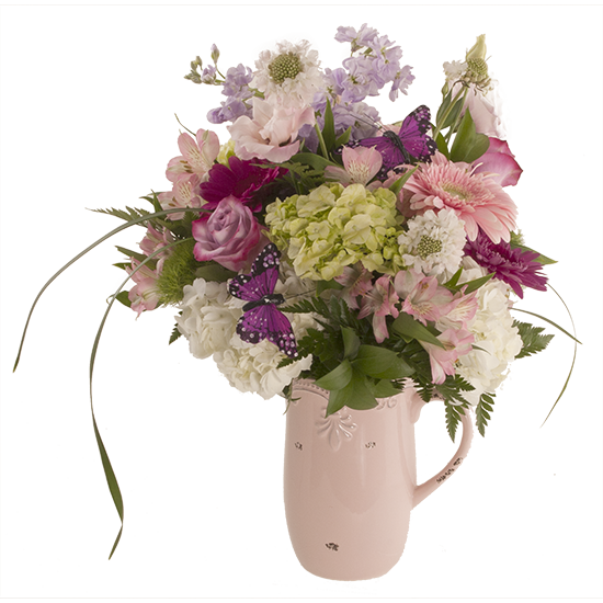DirectFloral. 2 Asst Pink & White Antique Decorative Pitchers