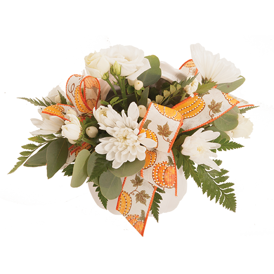 DirectFloral. White Pumpkin Pot W/Lid 6.5"
